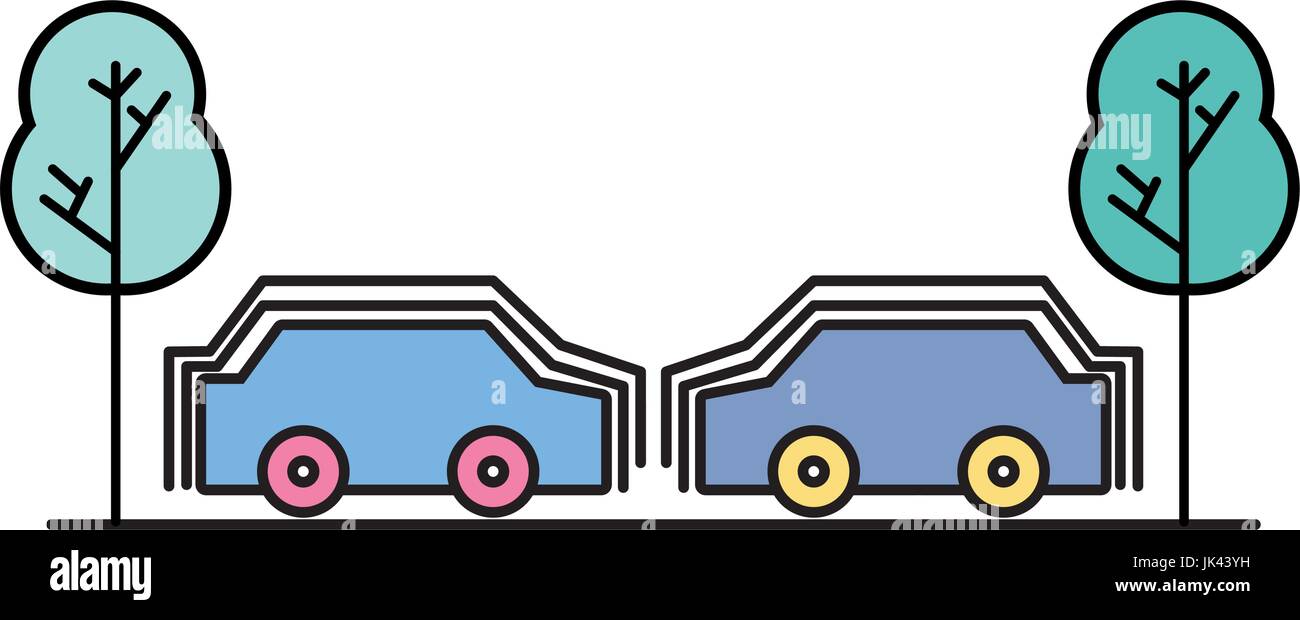 cars transportation in the same road with trees Stock Vector Image ...