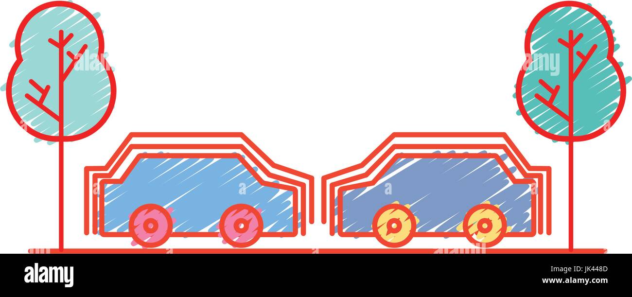 cars transportation in the same road with trees Stock Vector Image ...