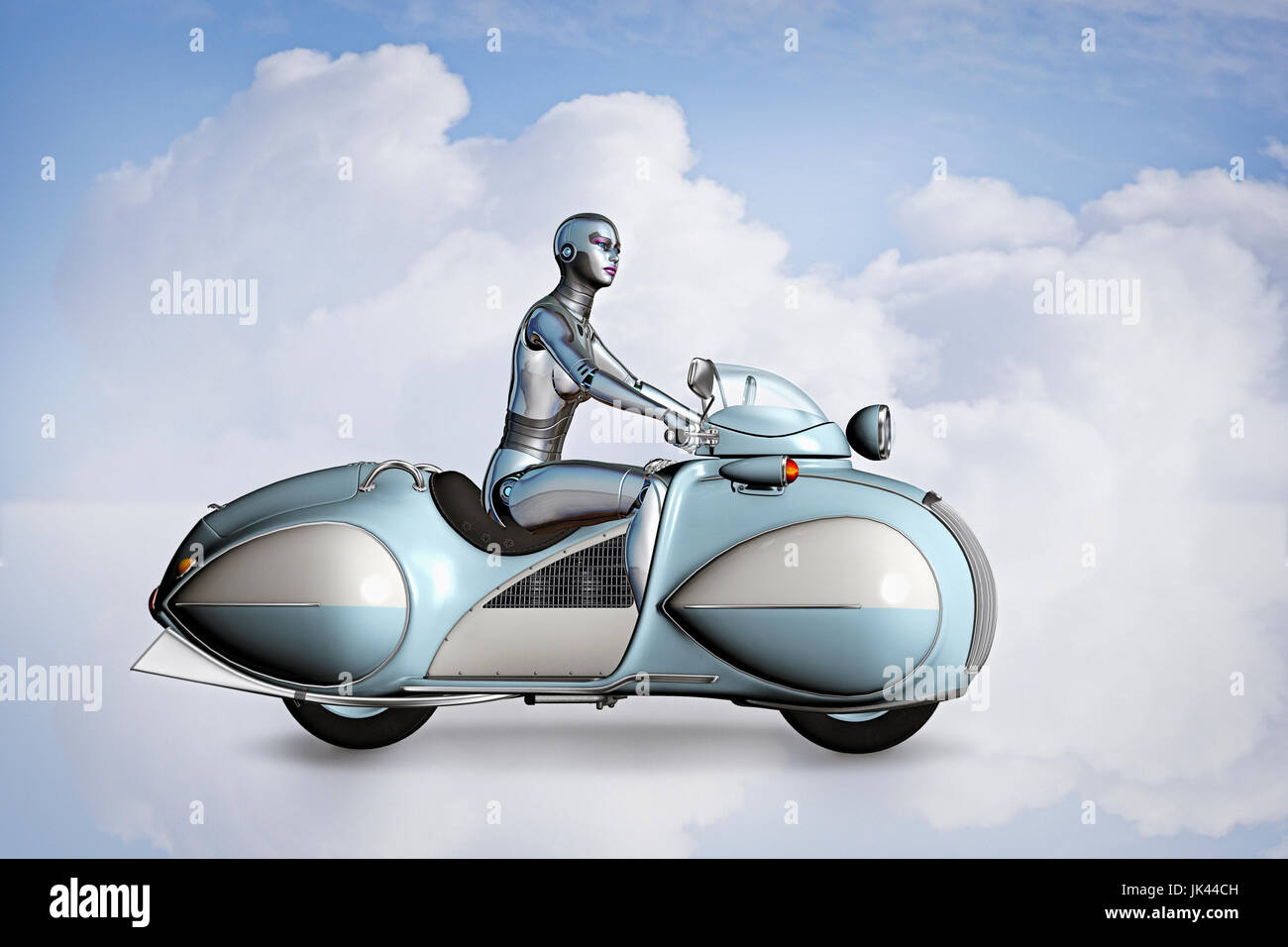 Robot woman riding futuristic motorcycle Stock Photo - Alamy