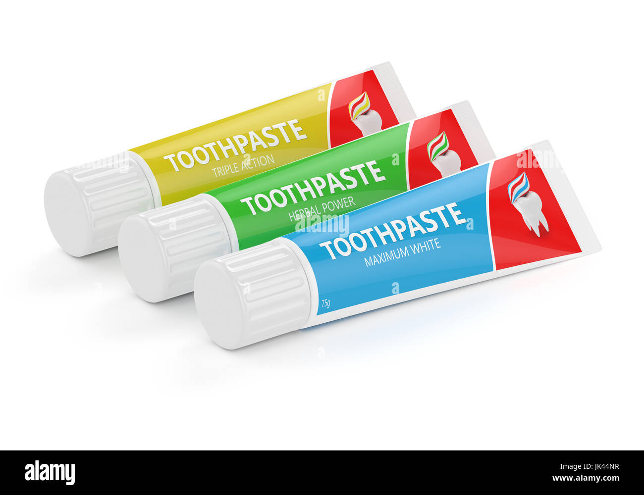 3d render of three toothpastes isolated over white background Stock ...