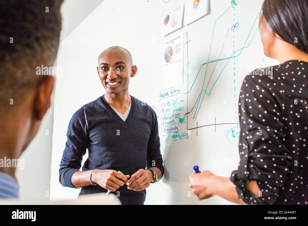 People discussing chart on whiteboard in meeting Stock Photo - Alamy