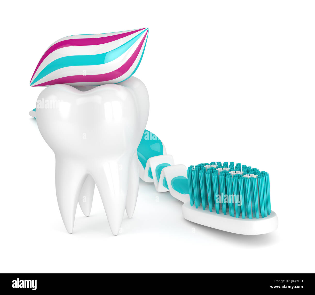 3d render of toothbrush, toothpaste and tooth isolated over white ...