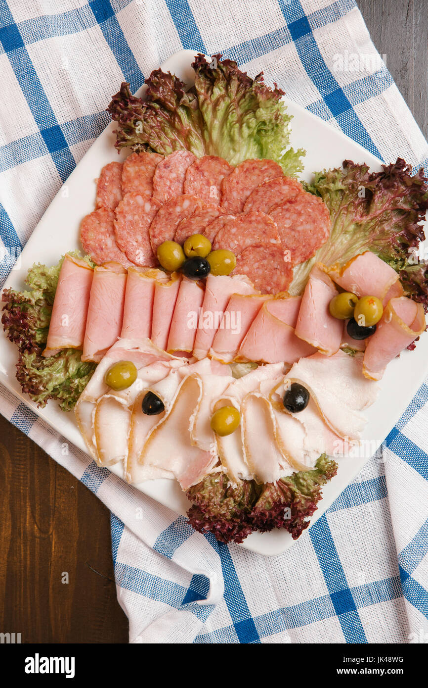 Variety of sliced meat on plate Stock Photo - Alamy