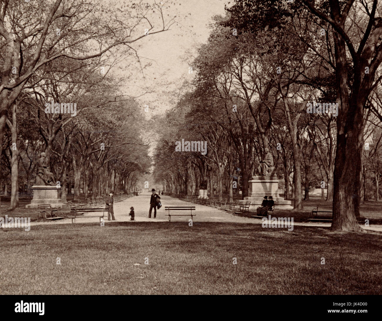The Mall in Central Park, New York, in about 1900 with men in bowler ...