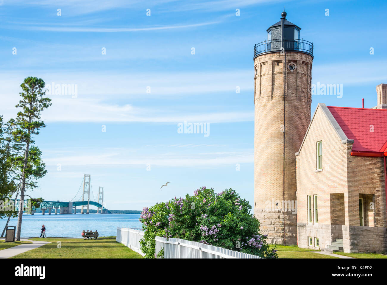 Mackinac Lighthouse and Bridge Stock Photo - Alamy