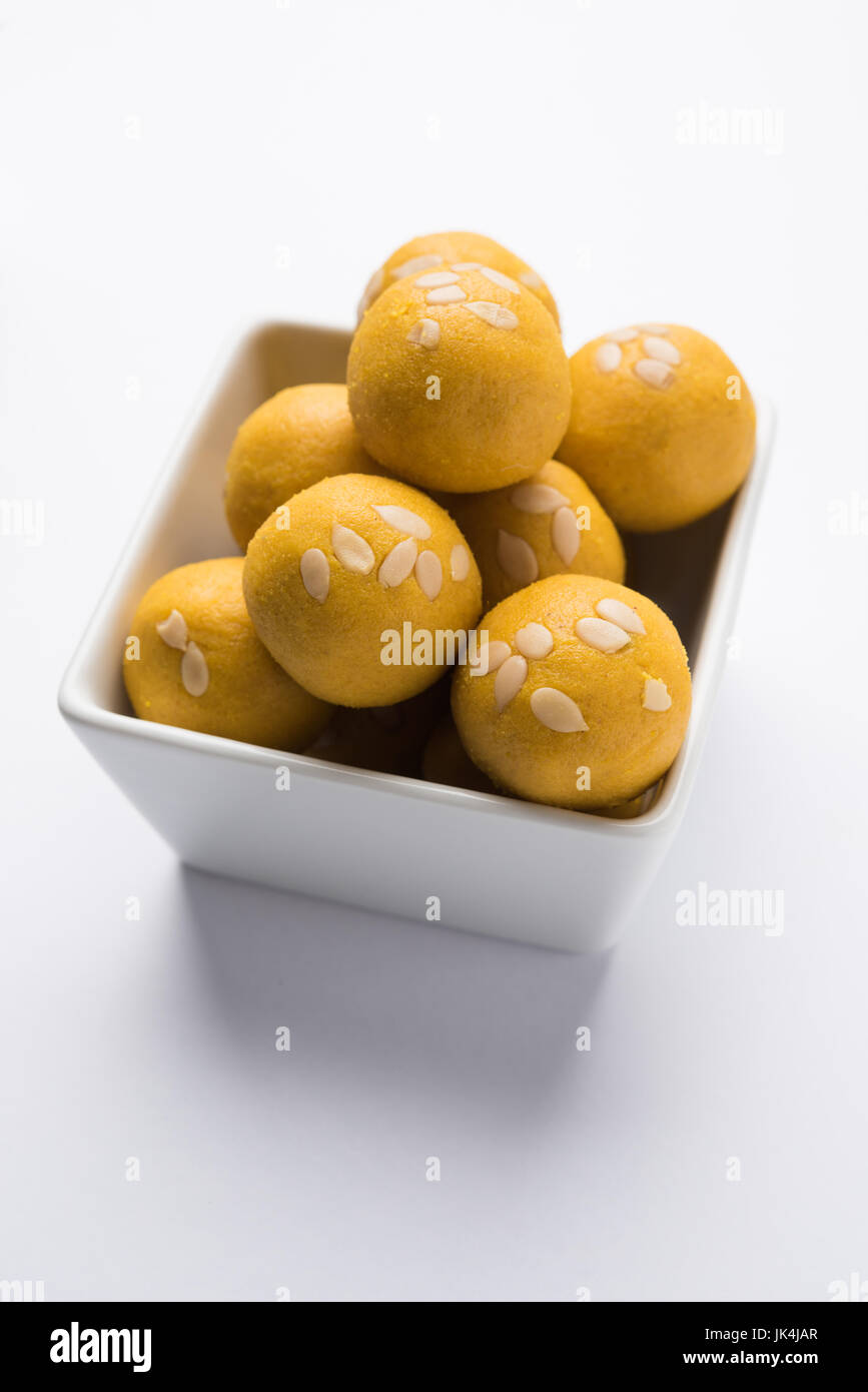 Besan (gram flour) laddoos, an Indian sweet food "Besan Laddu Stock ...