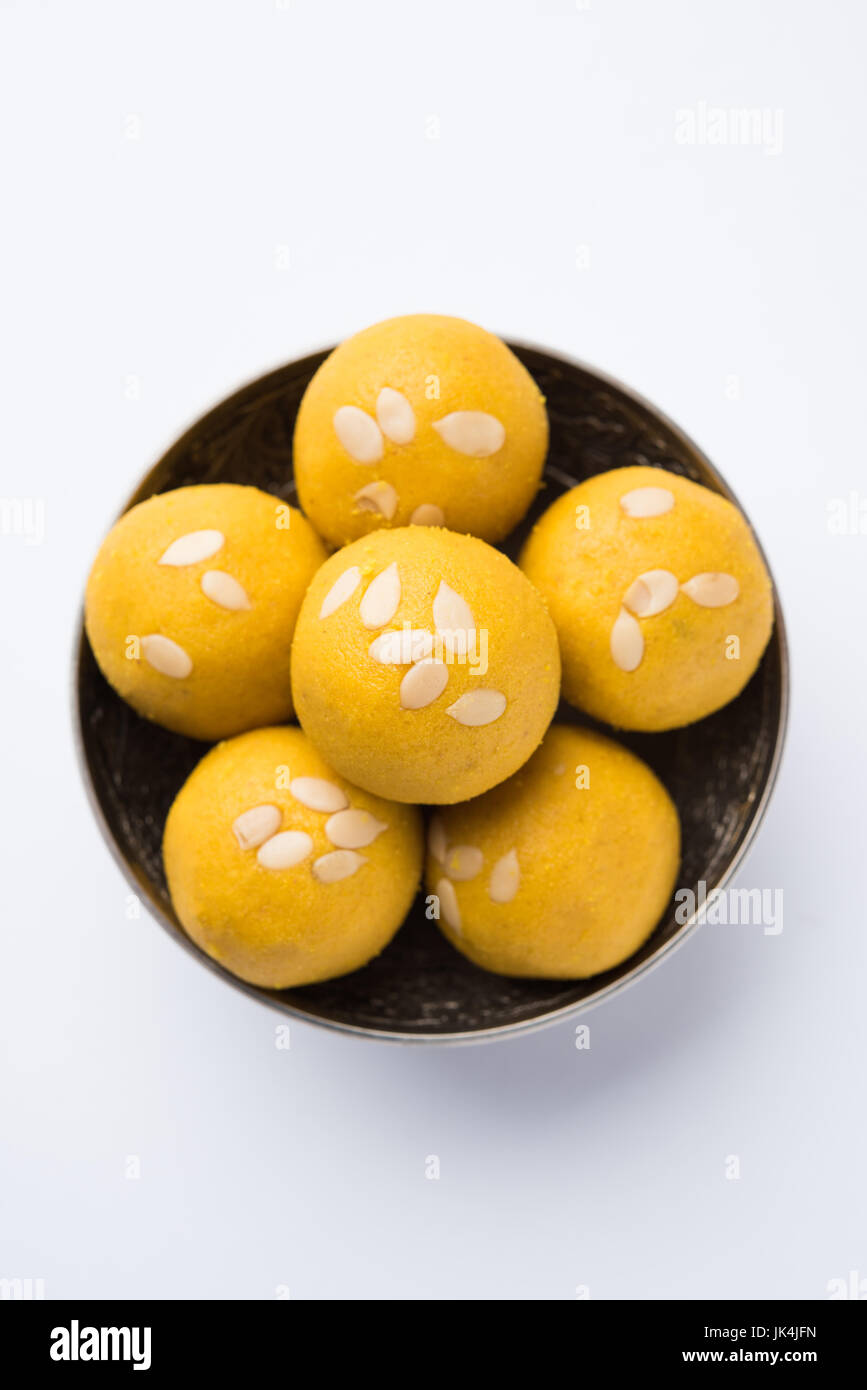 Besan (gram flour) laddoos, an Indian sweet food "Besan Laddu Stock ...