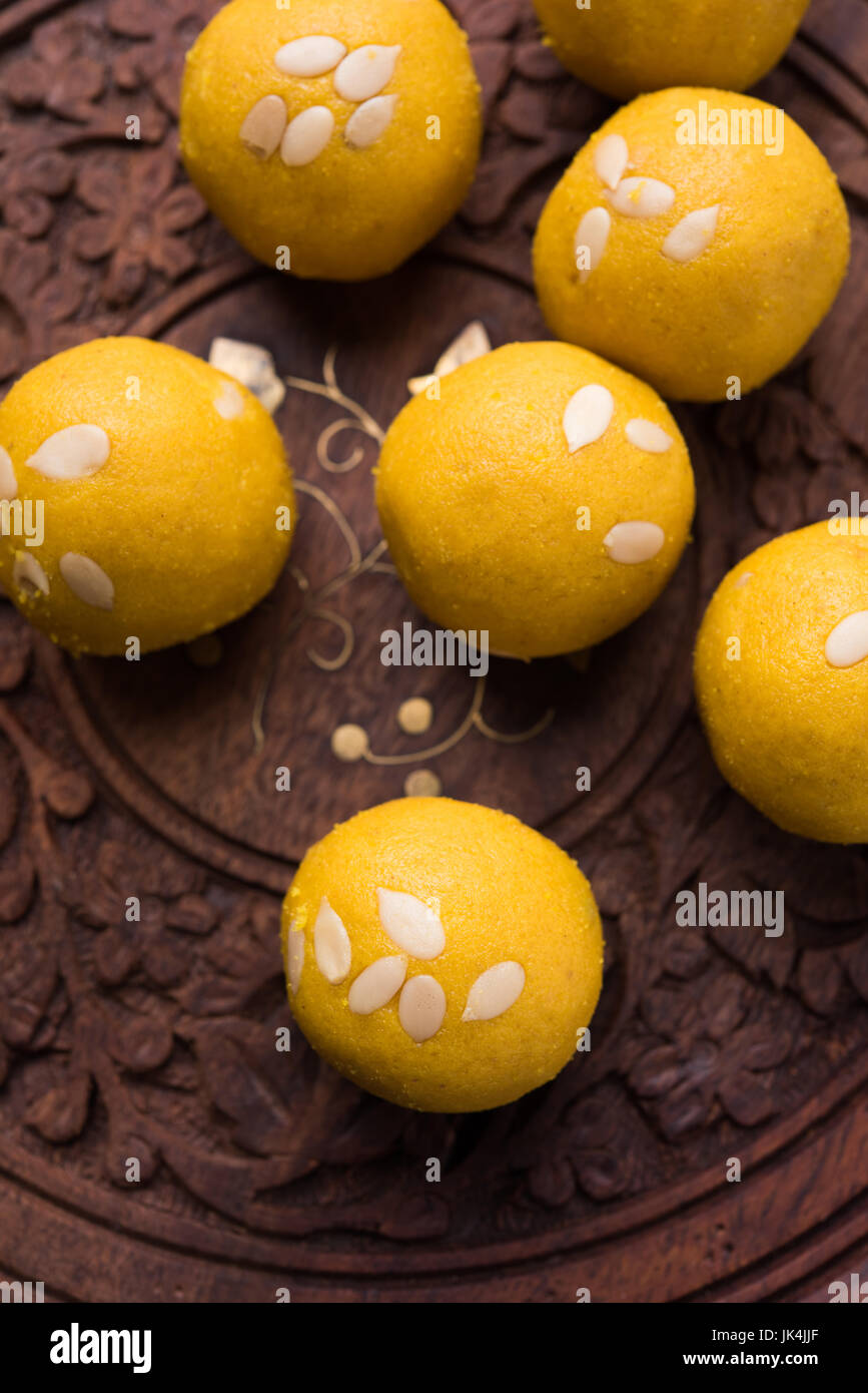 Besan (gram flour) laddoos, an Indian sweet food "Besan Laddu Stock ...