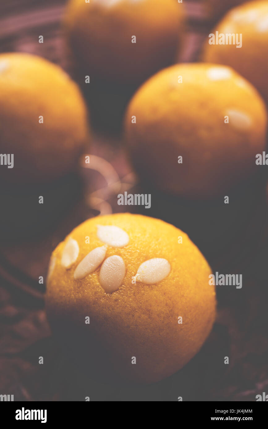 Besan (gram flour) laddoos, an Indian sweet food "Besan Laddu Stock ...