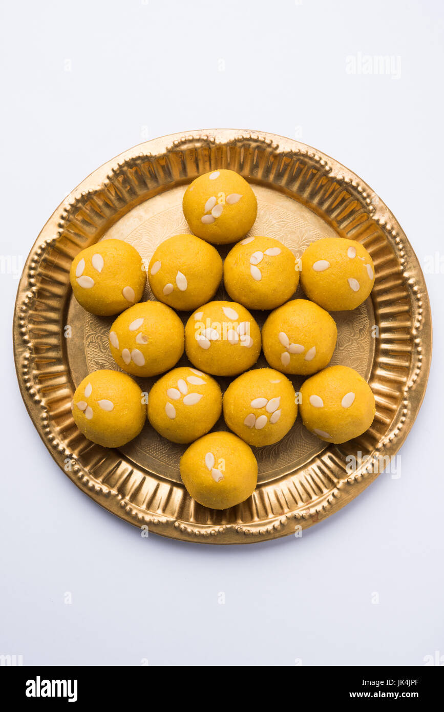 Besan (gram flour) laddoos, an Indian sweet food "Besan Laddu Stock ...