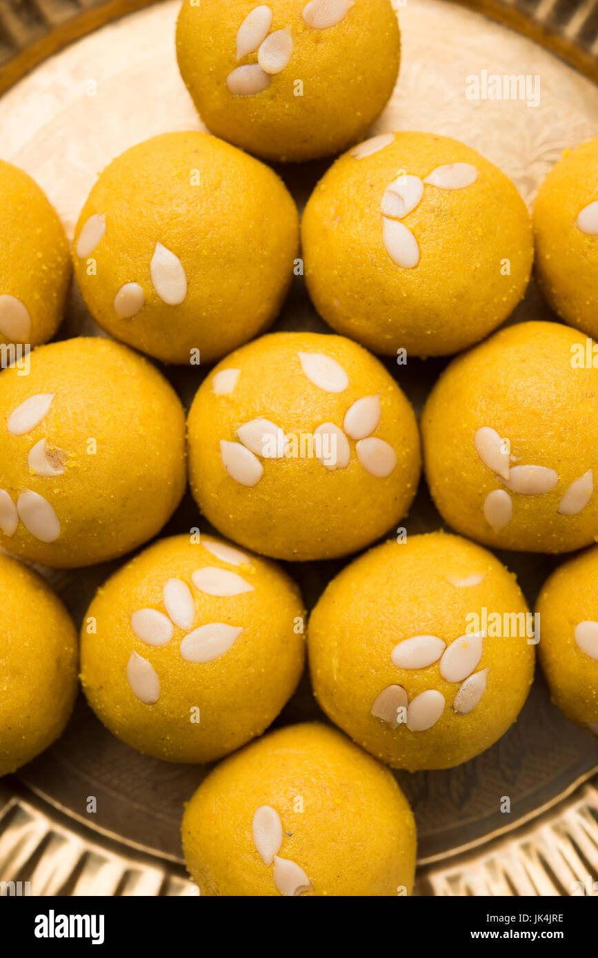 Besan (gram flour) laddoos, an Indian sweet food "Besan Laddu Stock ...