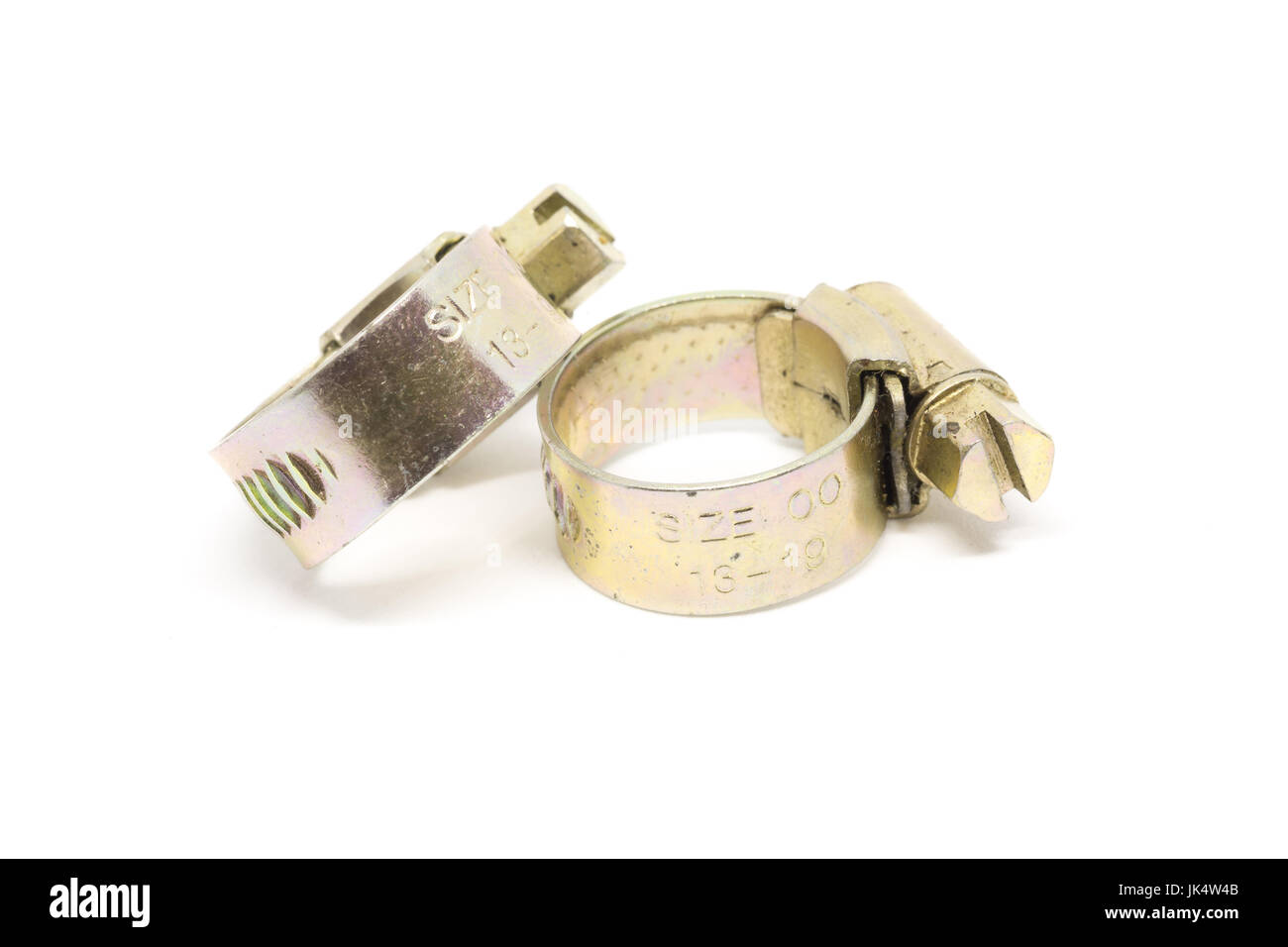 Metal and alloy hose strap on white background Stock Photo - Alamy