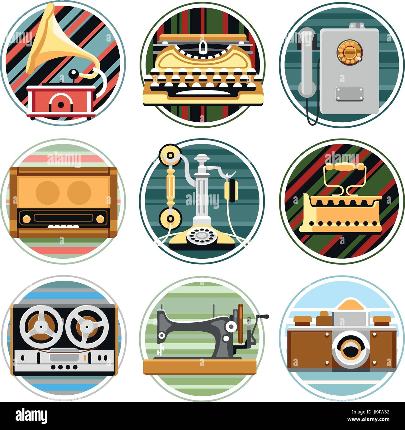 Flat vector images, objects of different retro icons for web and print ...