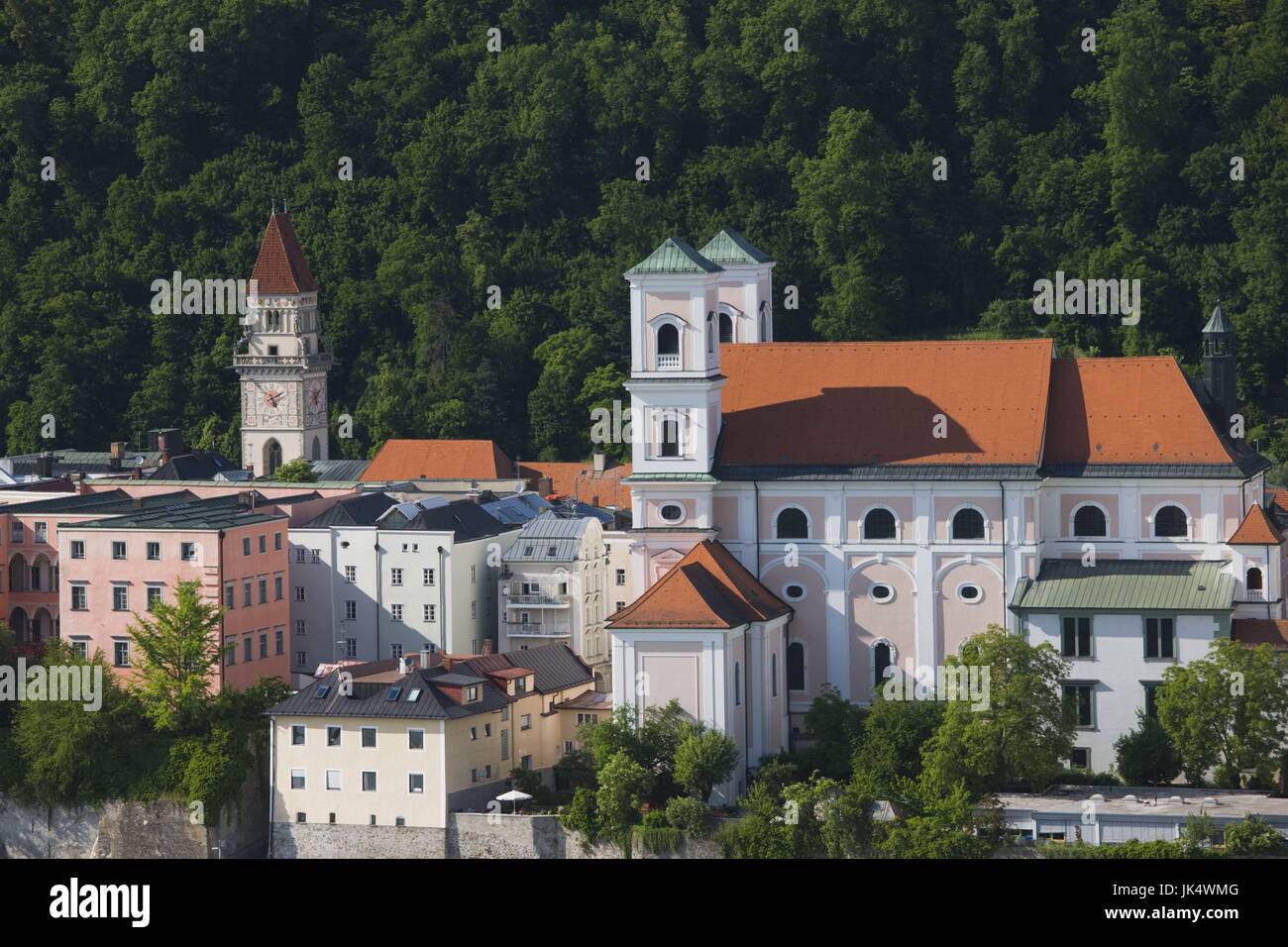 Germany, Bavaria, Passau, Inn River and St. Michaels church Stock Photo ...