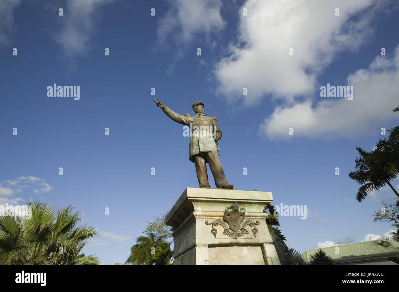 New Caledonia, Grande Terre Island, Noumea, Place des Cocotiers, statue ...