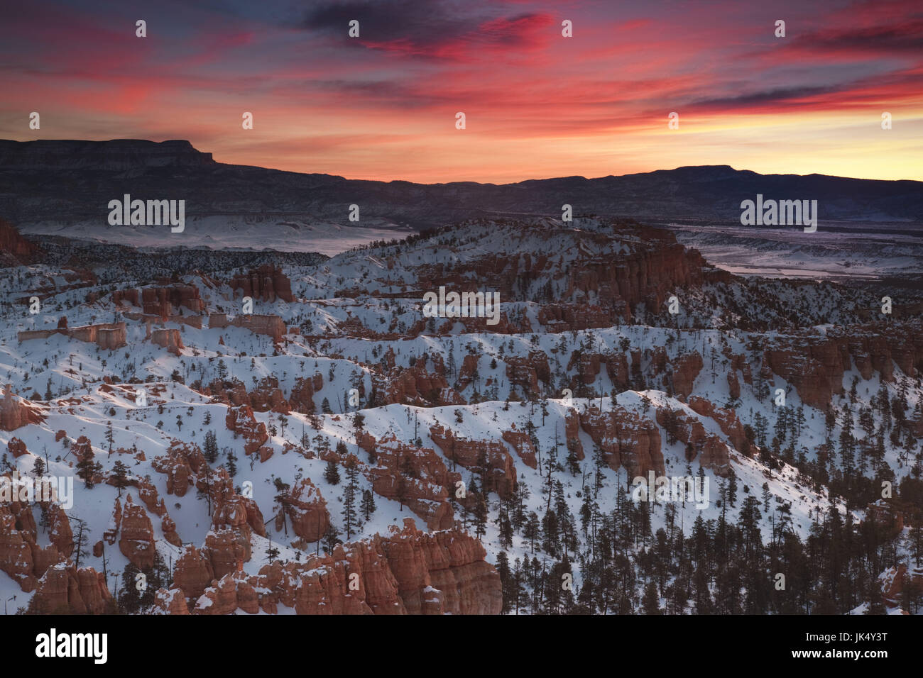 USA, Utah, Bryce Canyon National Park, Bryce Amphitheater from Sunset ...