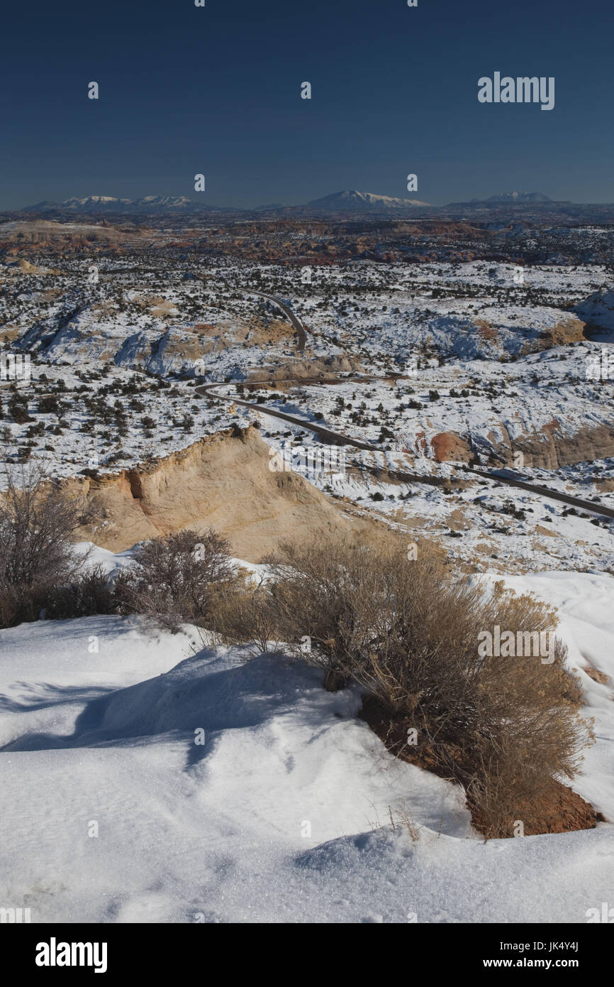 USA, Utah, Escalante, view from Boynton Overlook and Rt. 12, winter ...
