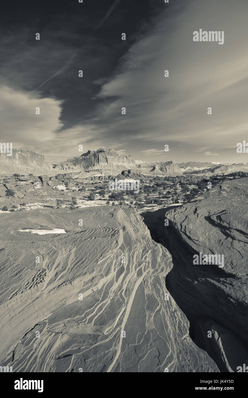 USA, Utah, Torrey, Capitol Reef National Park, Panorama Point, winter ...