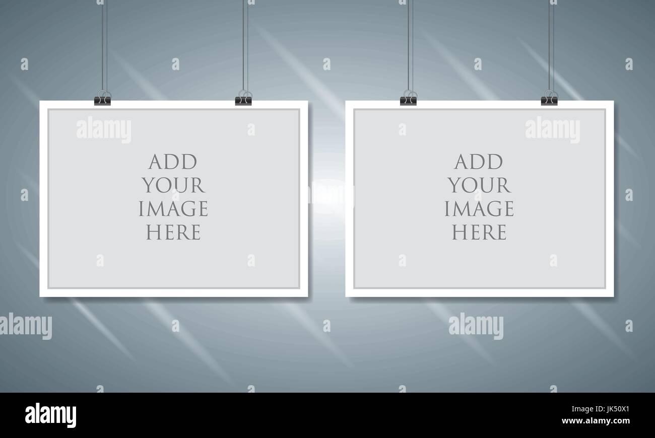 Vector paper empty A4 frame mockup hanging with paper clip Stock Vector ...