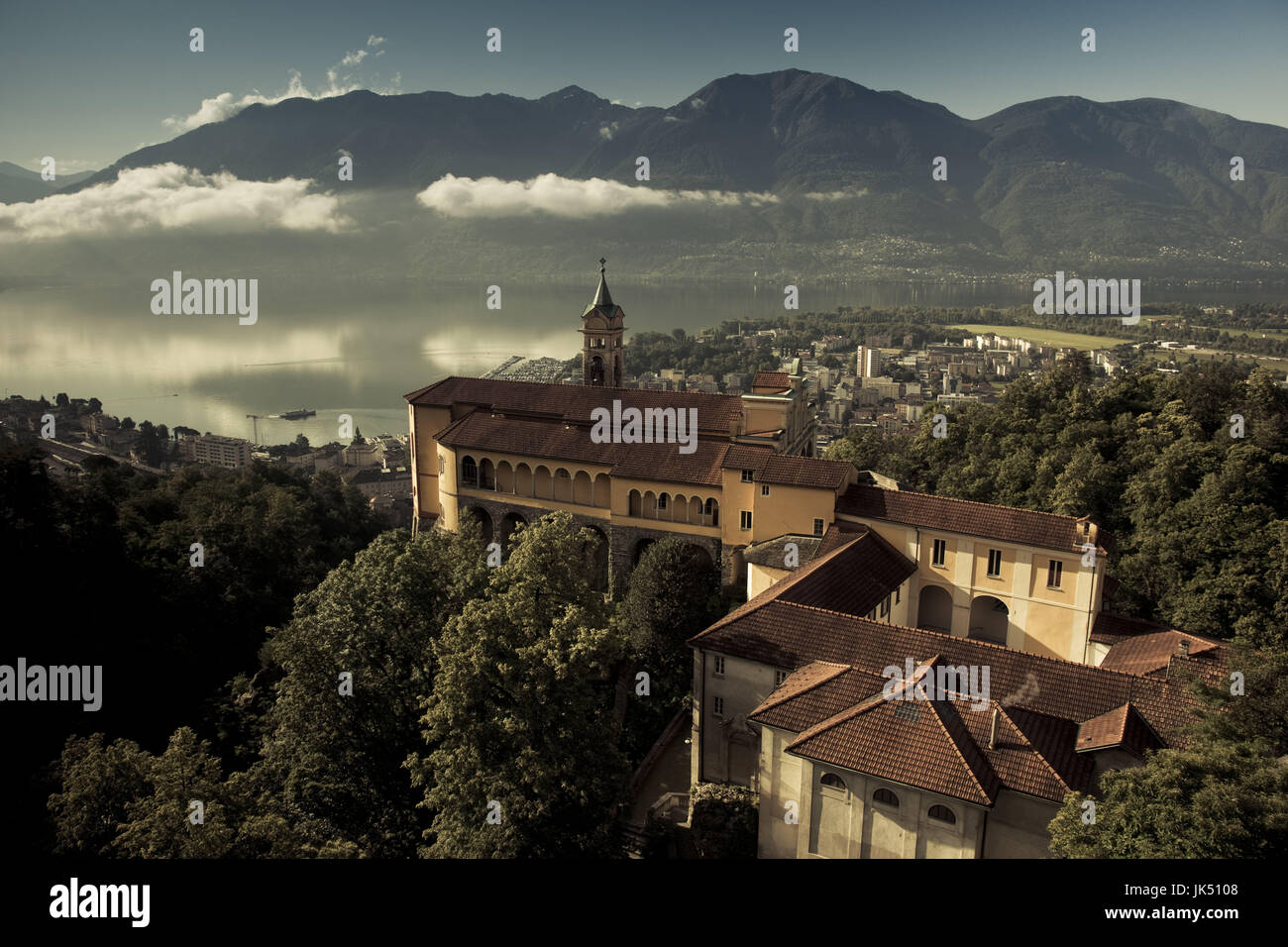 Switzerland, Ticino, Lake Maggiore, Locarno, Madonna del Sasso church ...
