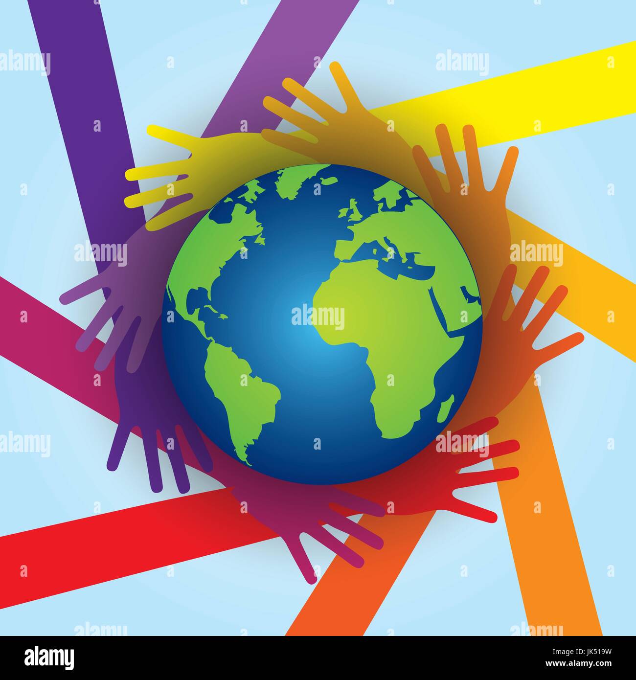 Human arms colorful holding hands around planet earth Stock Vector ...