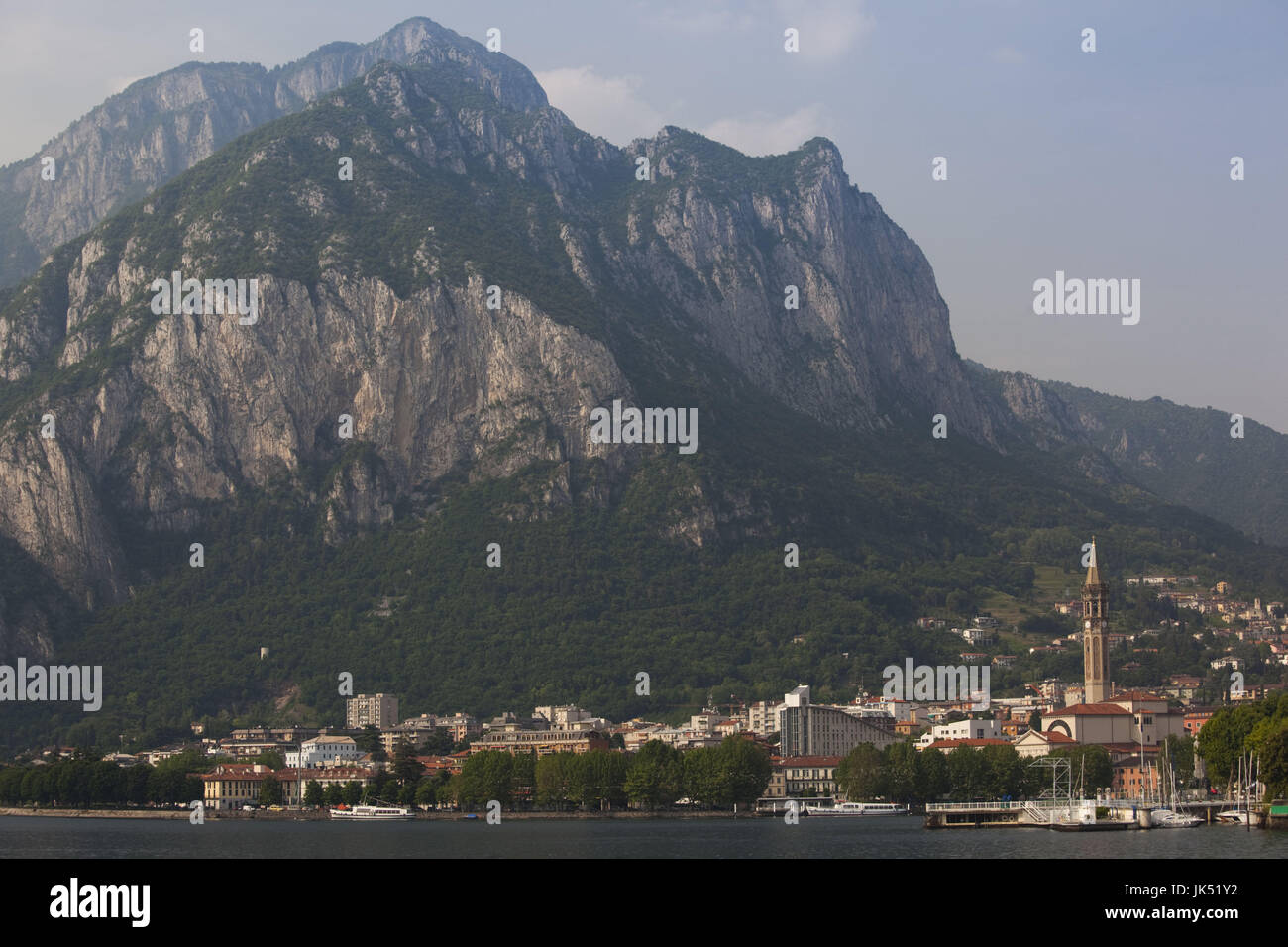 Italy, Lombardy, Lakes Region, Lake Como-Lake Lecco, Lecco, town view ...