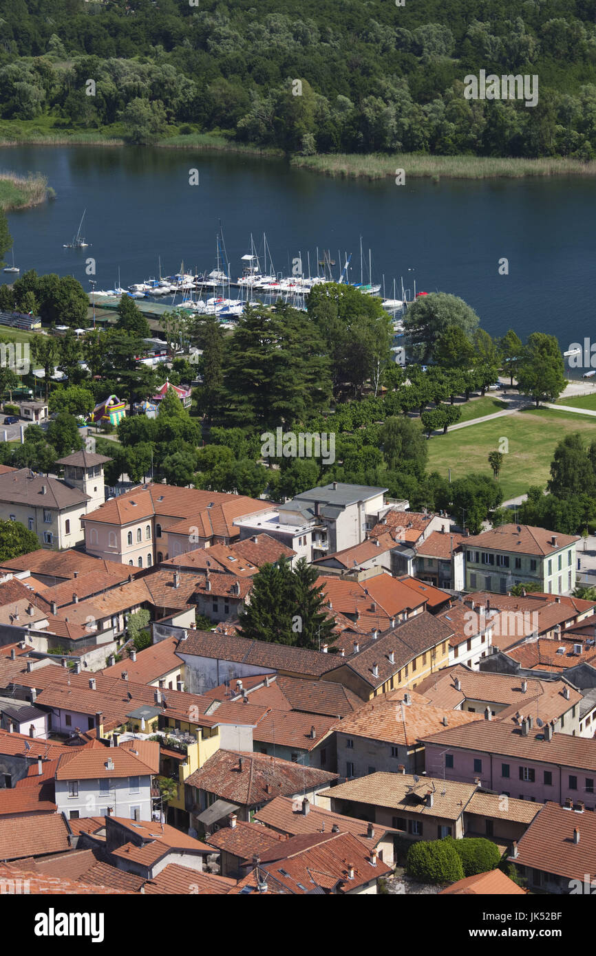 Italy, Lombardy, Lake Maggiore, Angera, La Rocca fortress, lakefront ...