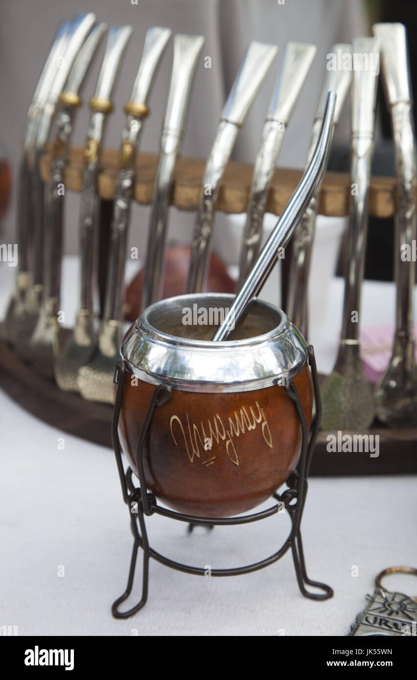 Uruguay, Montevideo, Plaza Constitucion flea market, Mate tea cups ...