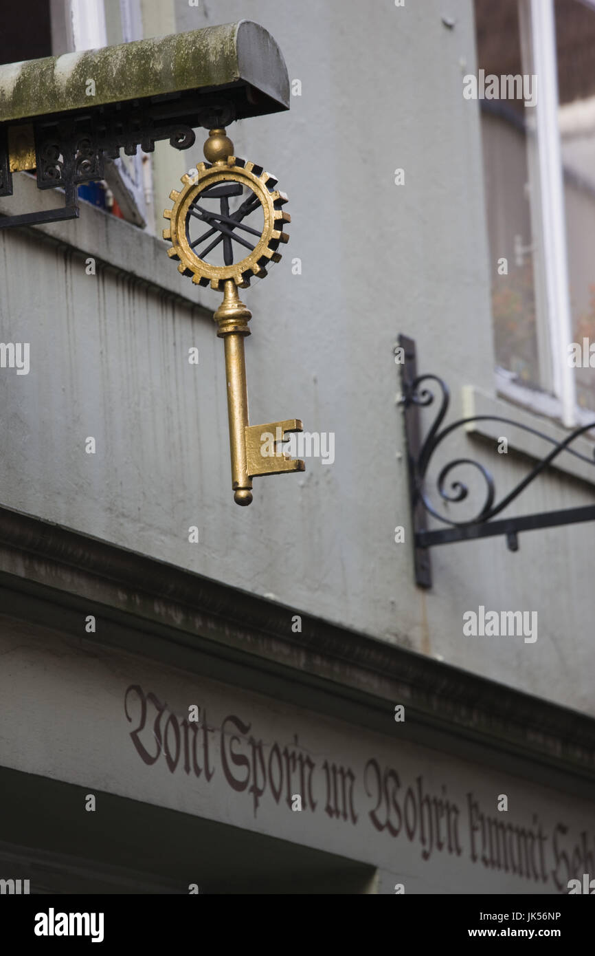 Germany, State of Bremen, Bremen, Schnoor waterfront area, gold key ...