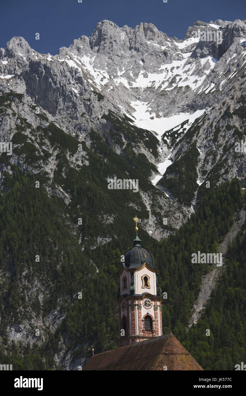 Germany, Bavaria, Mittenwald, town church and mountains Stock Photo - Alamy