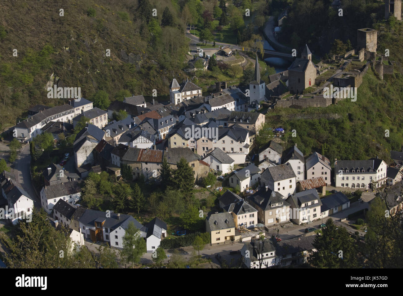 Luxembourg, Sure River Valley, Esch-sur-Sure, Town View, late afternoon ...