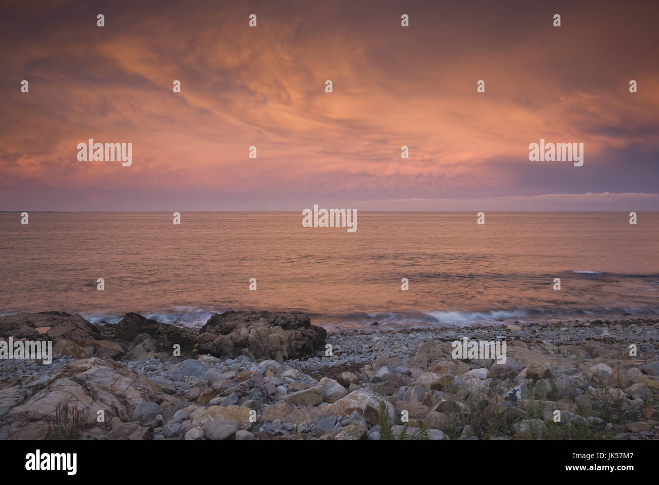 USA, Massachusetts, Cape Ann, Gloucester, Bass Rocks, sunset sky Stock ...