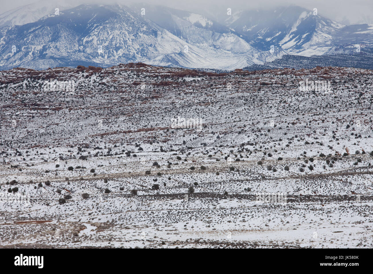 USA, Utah, Moab, Arches National Park, Fiery Furnace Viewpoint, winter ...