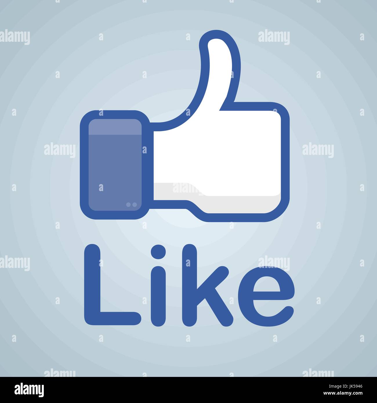 Satisfied icon hand, thumb up flat sign and like text in blue ...