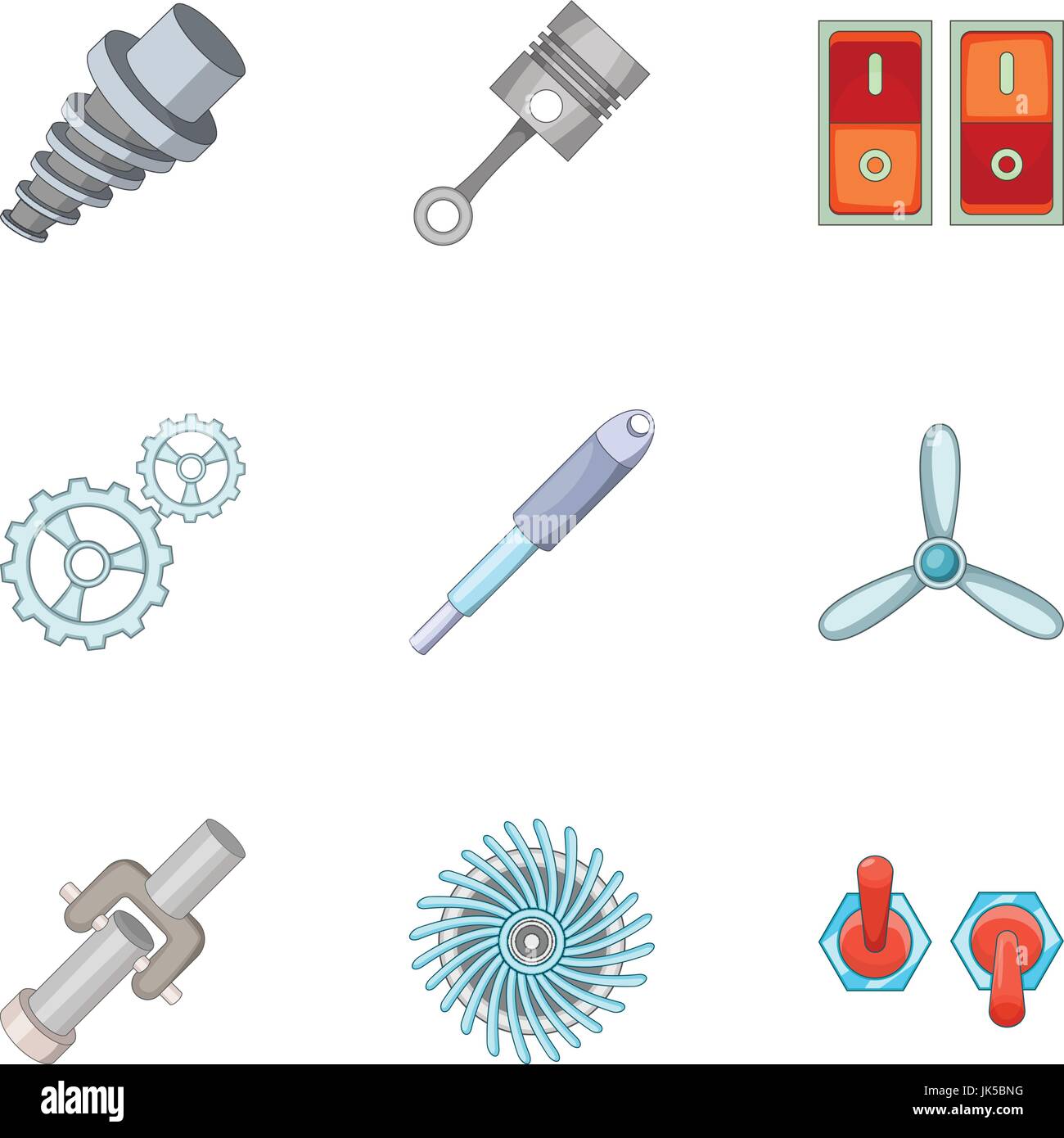 Car parts icons set. Cartoon set of 9 car parts vector icons for web ...