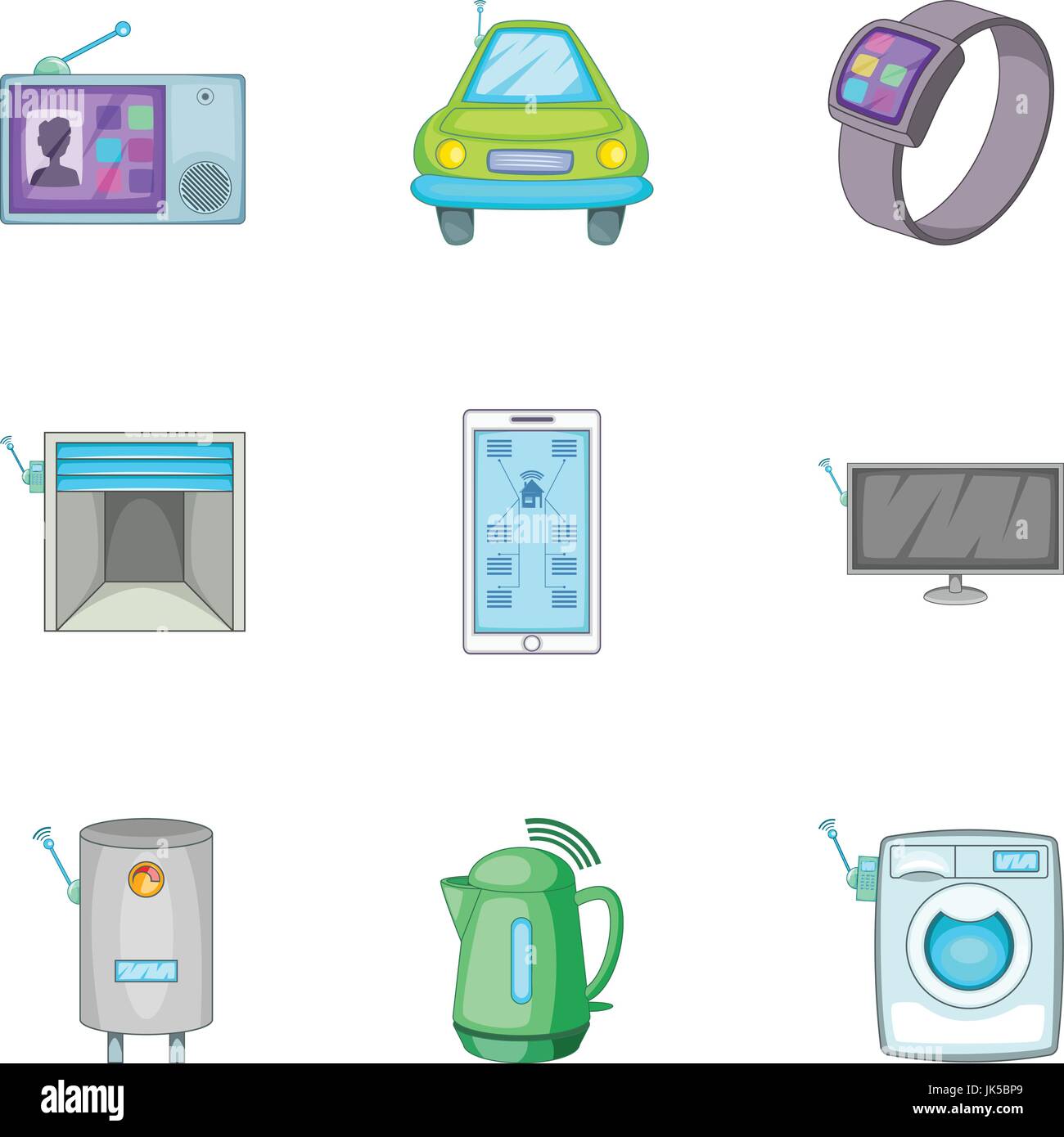 Smart house automation techology security control icons set. Cartoon ...