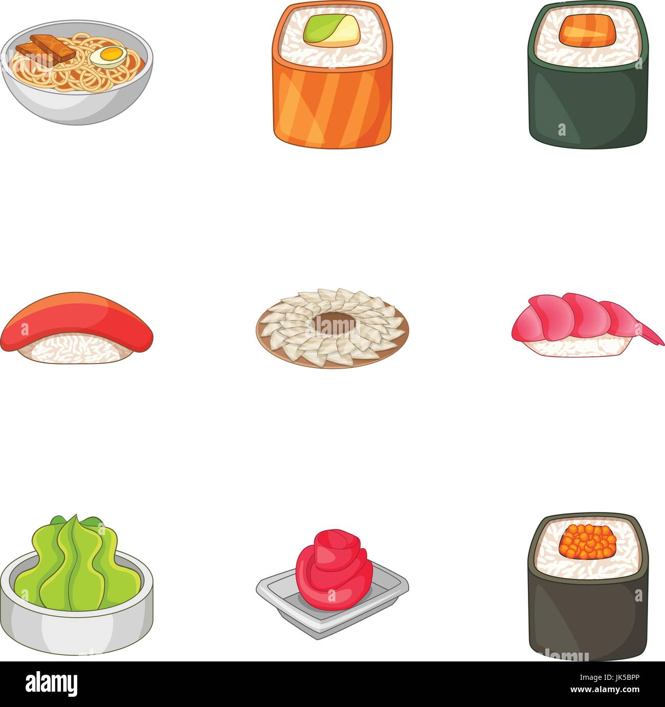 Many asian sushi food icons set. Cartoon set of 9 many asian sushi food ...