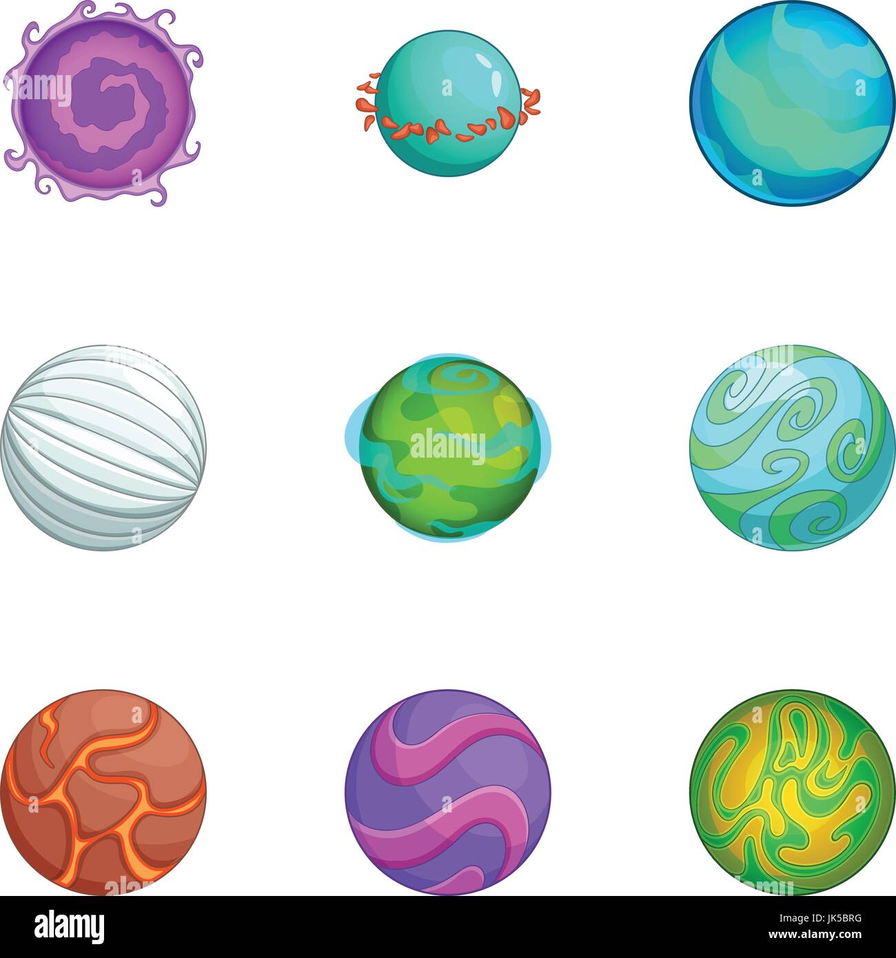 Fantasy alien planets icons set. Cartoon set of 9 fantasy alien planets ...