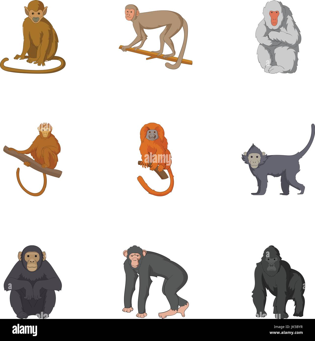 Forest monkeys icons set. Cartoon set of 9 forest monkeys vector icons ... Forest monkeys icons set. Cartoon set of 9 forest monkeys vector icons ...