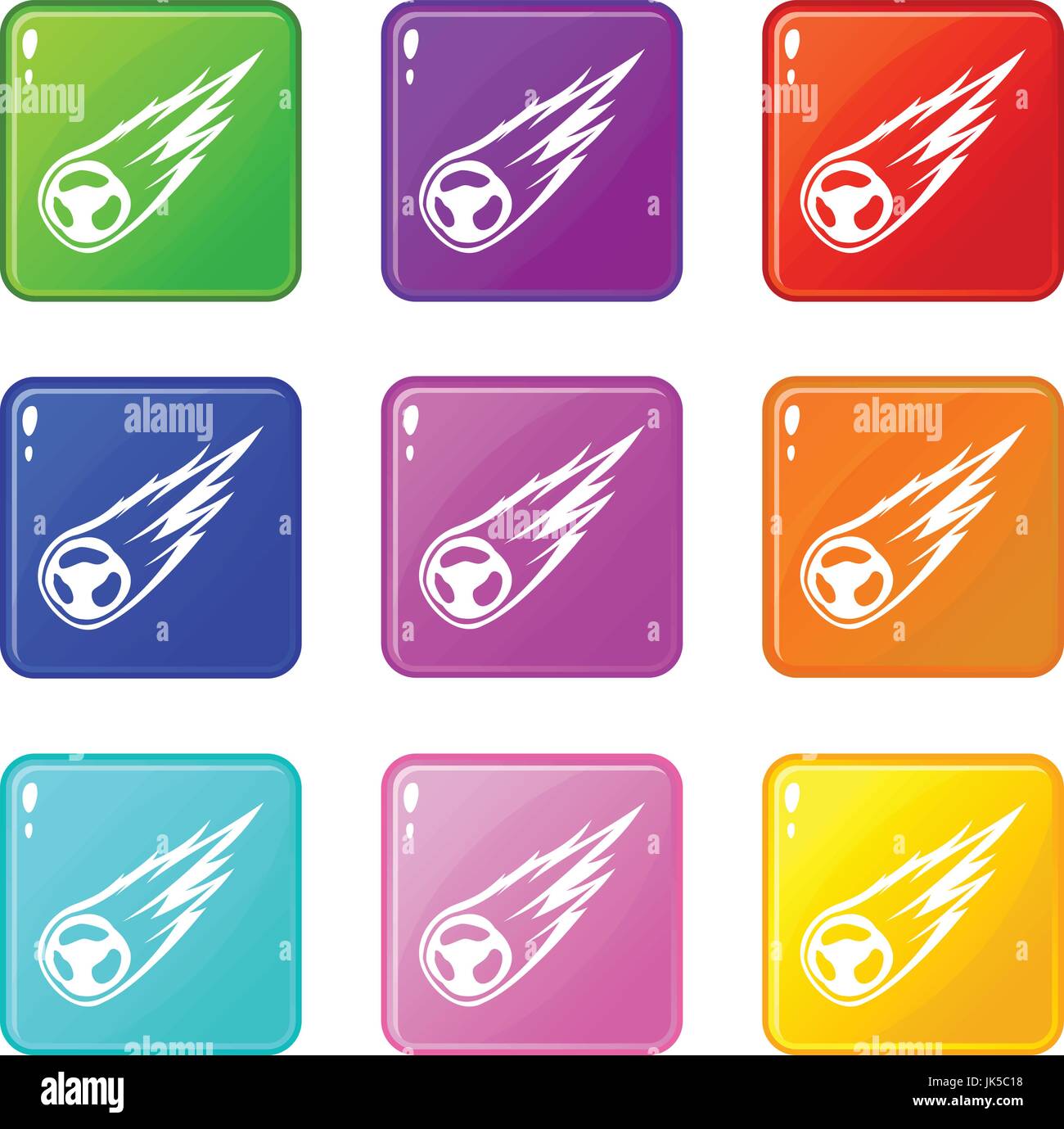 Falling meteor with long tail icons of 9 color set isolated vector ...