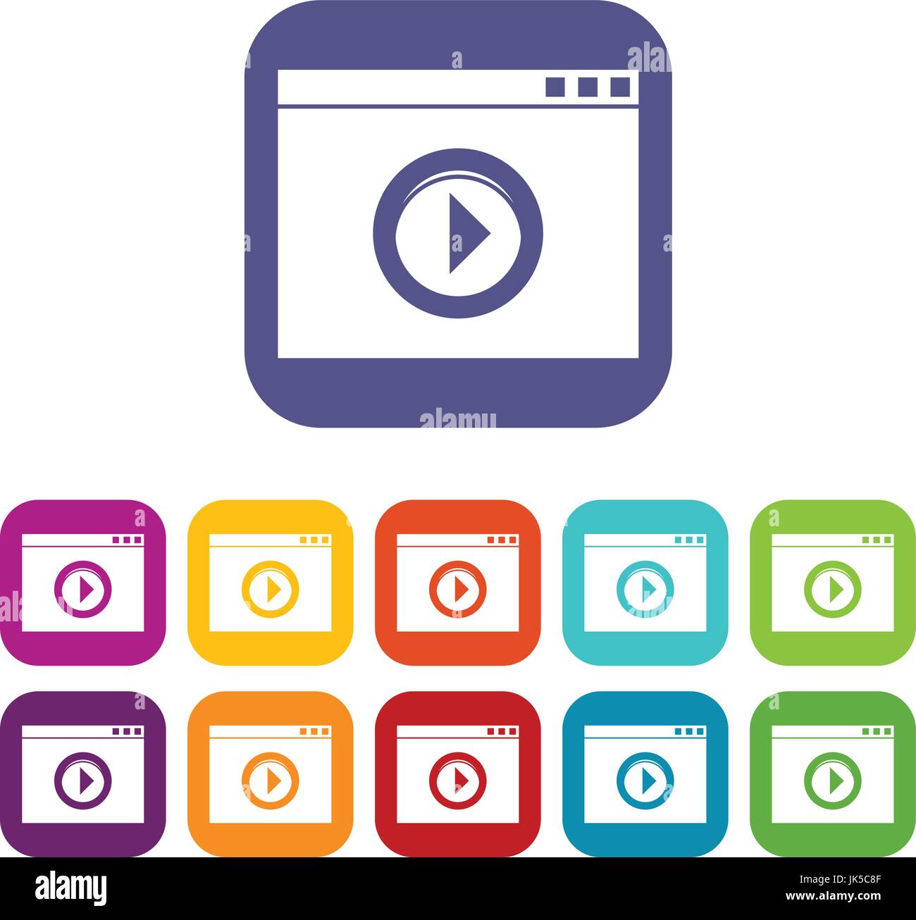 Video player icons set vector illustration in flat style in colors red ...