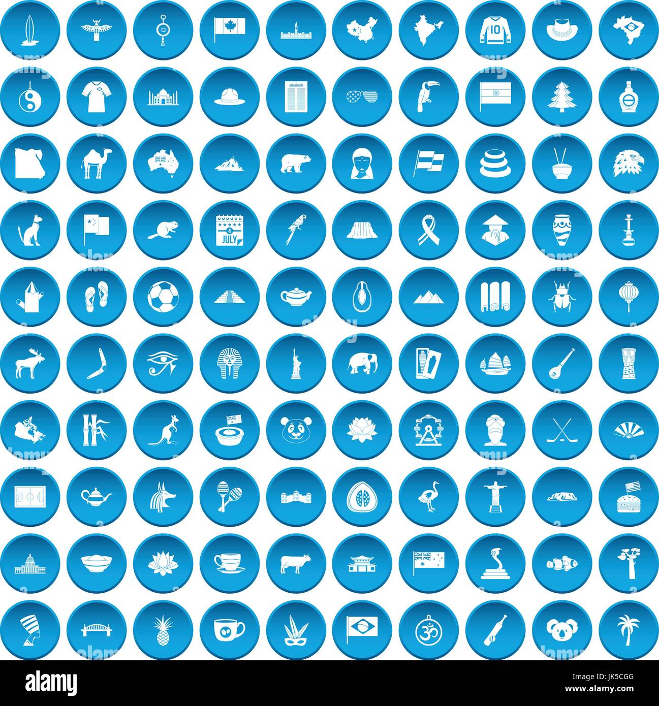 100 landmarks icons set in blue circle isolated on white vector ...