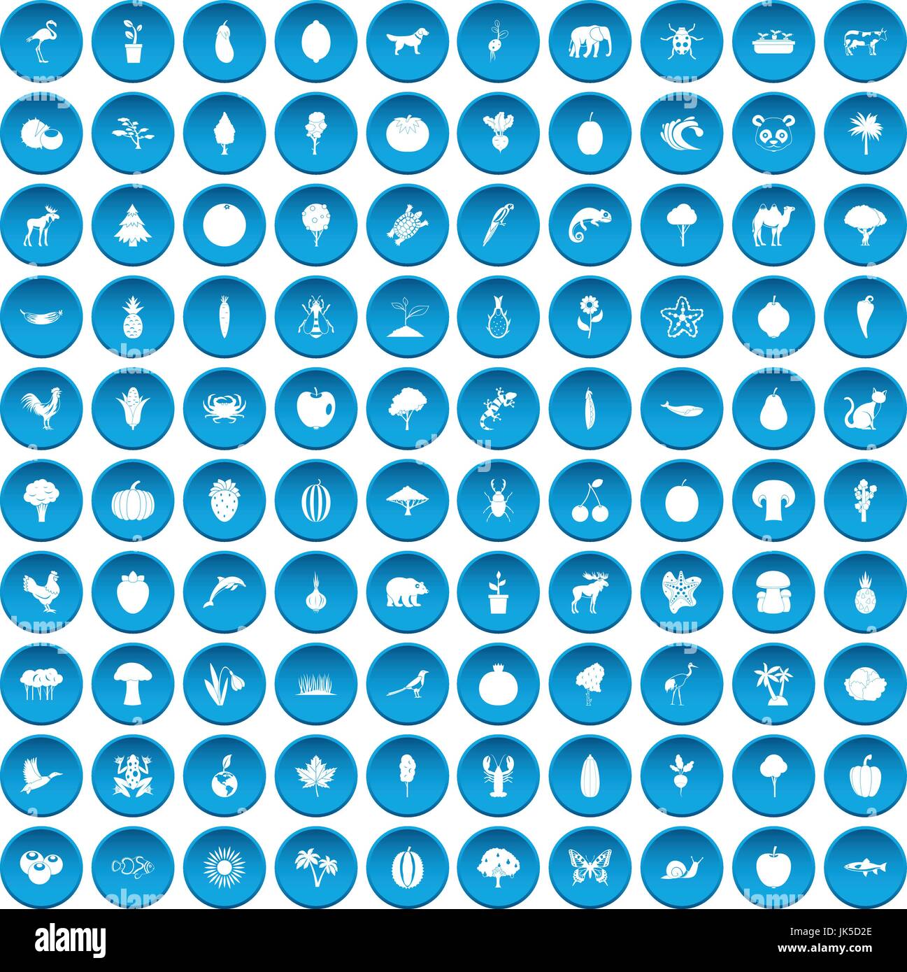 100 live nature icons set in blue circle isolated on white vector ...