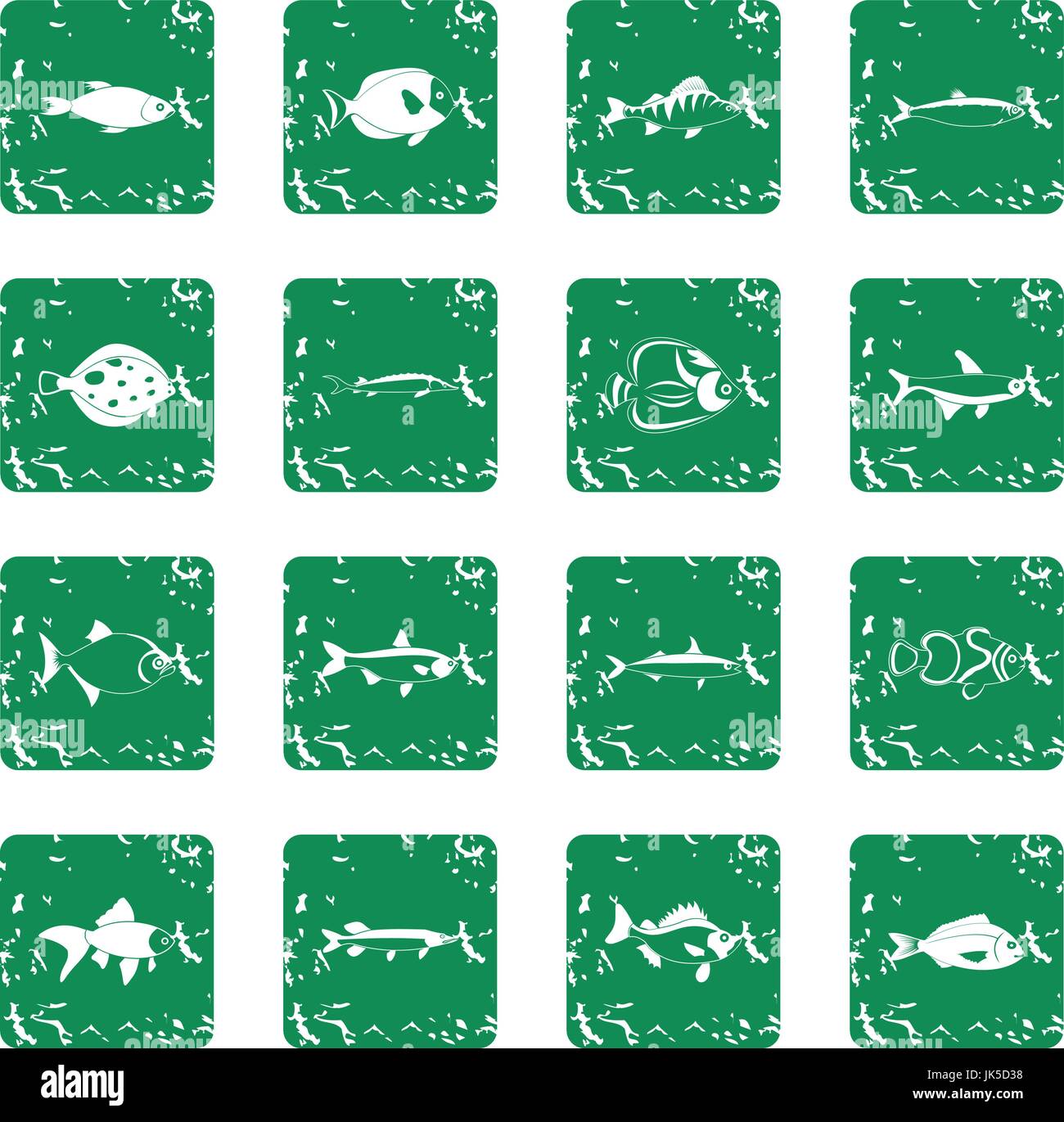 Fish icons set in grunge style green isolated vector illustration Stock ...