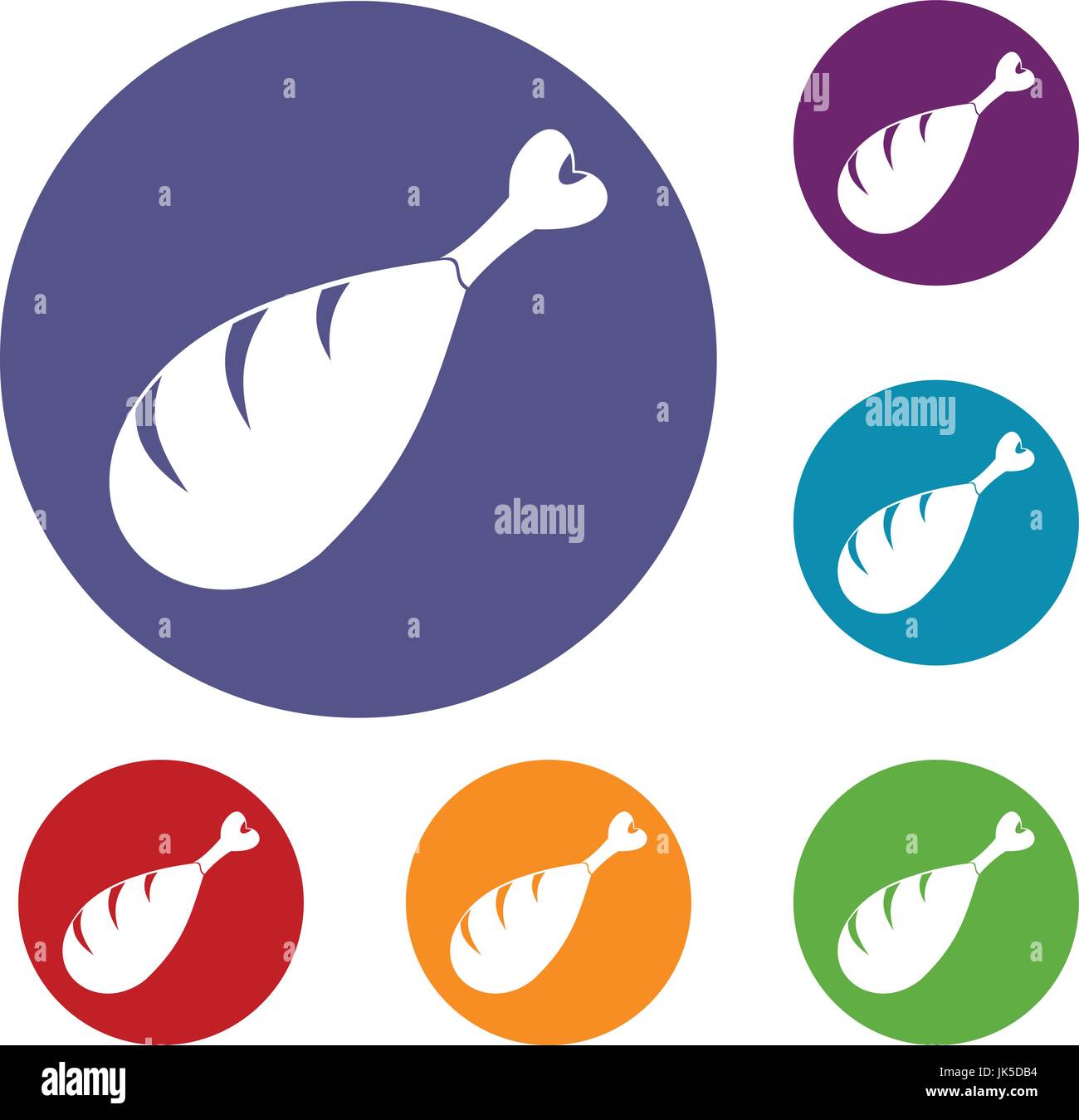 Meat on the bone icons set in flat circle red, blue and green color for ...