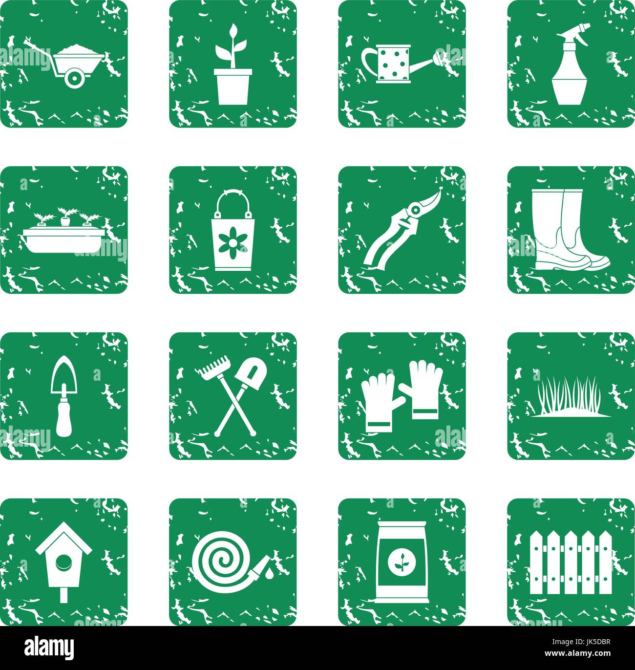 Gardening icons set in grunge style green isolated vector illustration ...