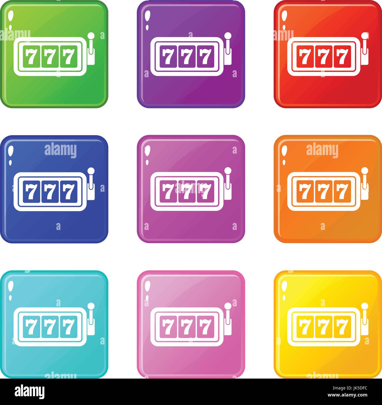 Lucky seven on slot machine icons of 9 color set isolated vector ...