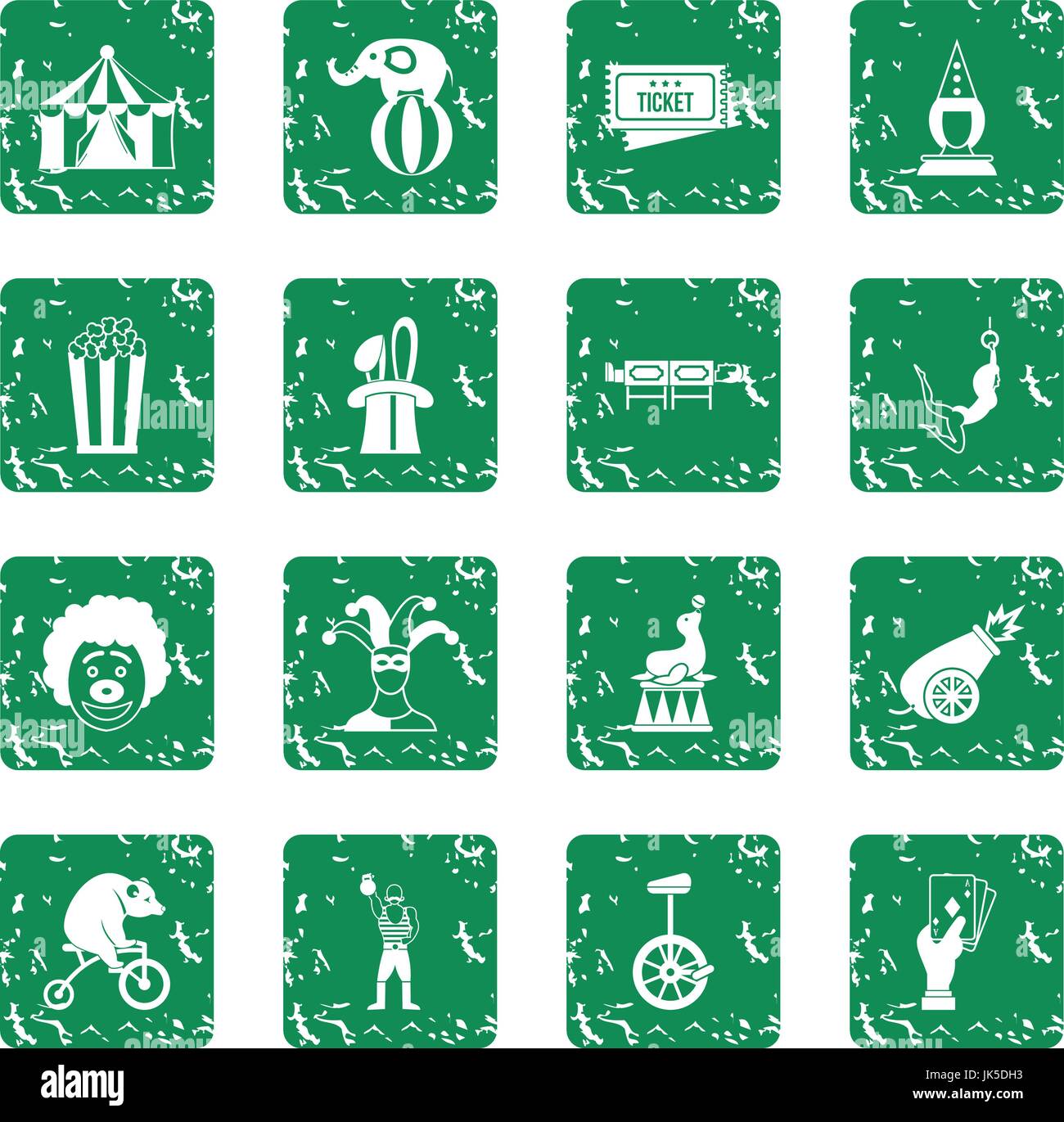 Circus entertainment icons set in grunge style green isolated vector ...