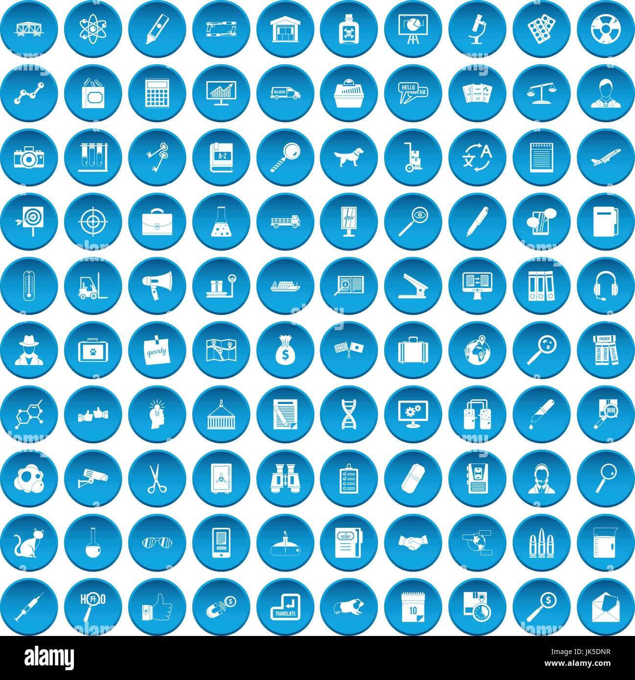 100 magnifier icons set in blue circle isolated on white vector ...