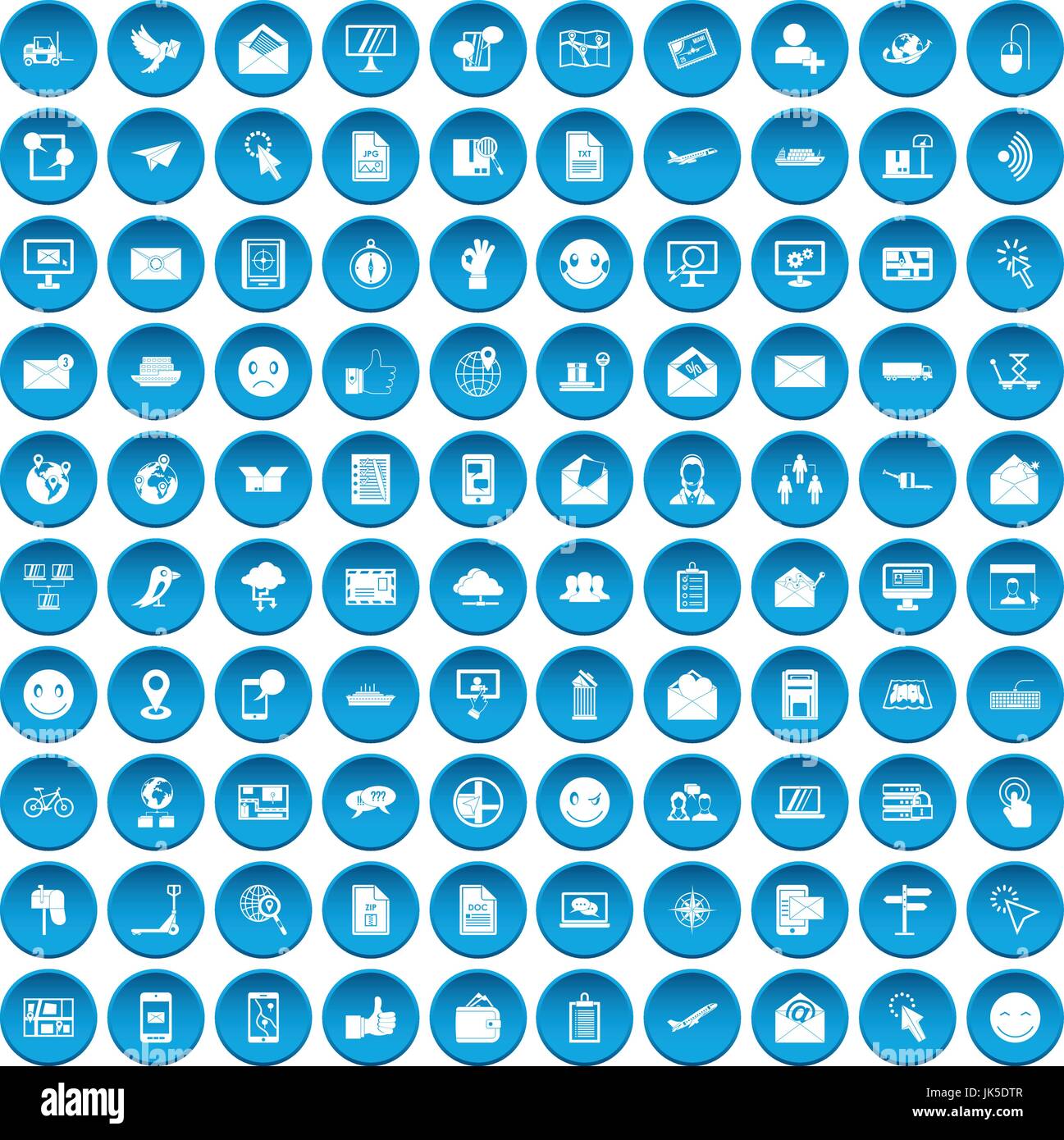 100 mail icons set in blue circle isolated on white vector illustration ...